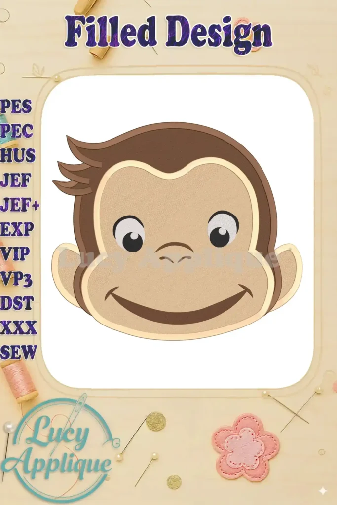 Curious George Full Head Fill Machine Embroidery Design - Instant ...