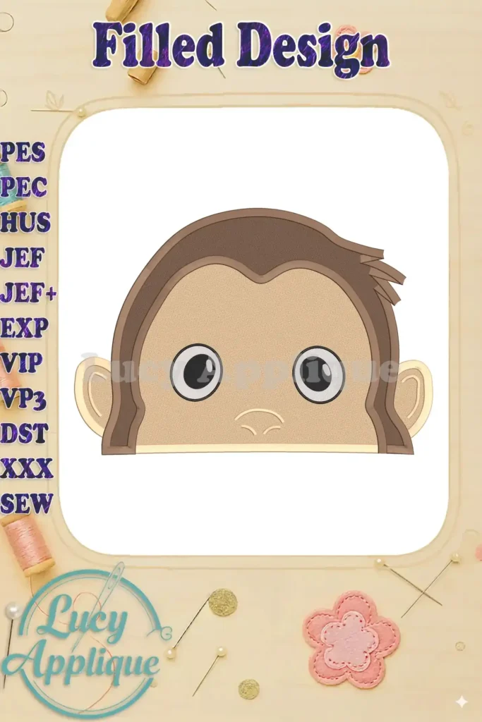 Curious George Head Fill Machine Embroidery Design 2 - Instant Download ...