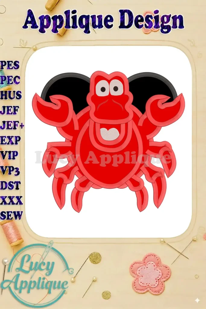 Sebastian The Little Mermaid Applique Embroidery Design - Instant ...