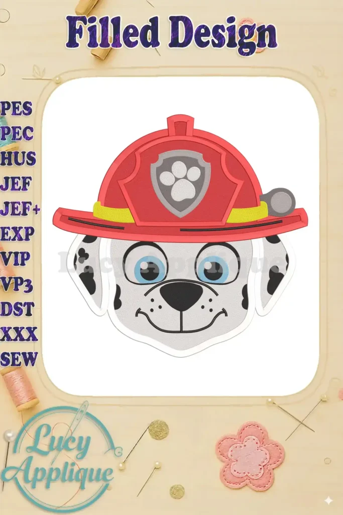 Face Marshall Paw Patrol Fill Machine Embroidery Design - Instant ...