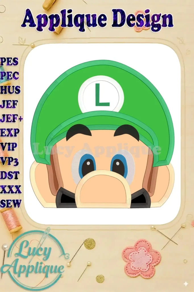 Luigi Super Mario Head 02 Applique Embroidery Design - Instant Download ...