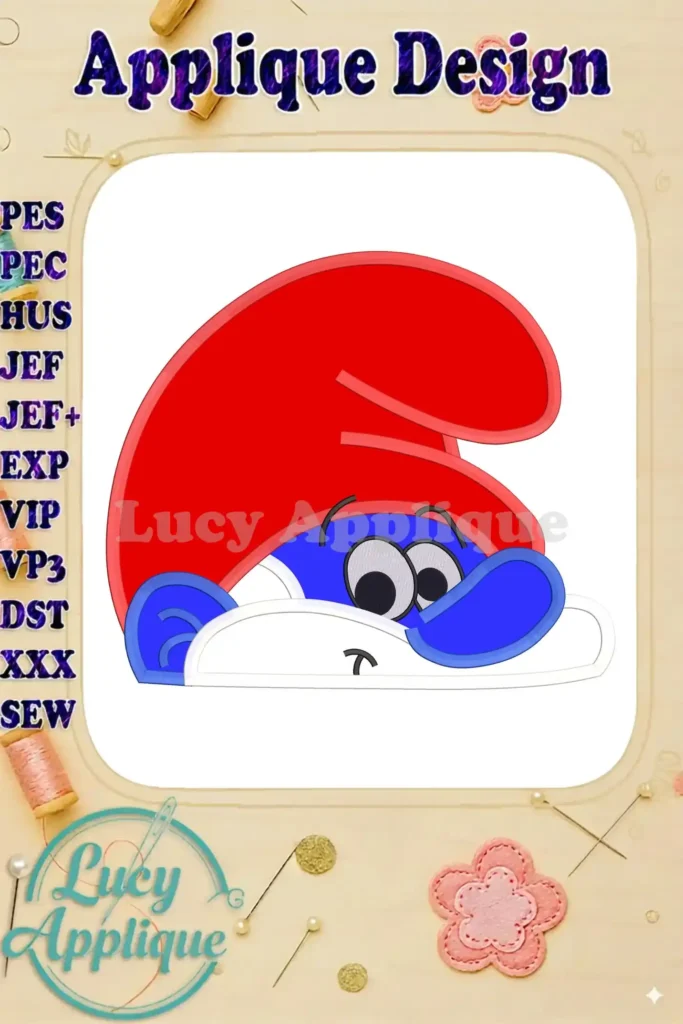 PaPa Smurf Head Applique Embroidery Design - Instant Download - Lucy ...